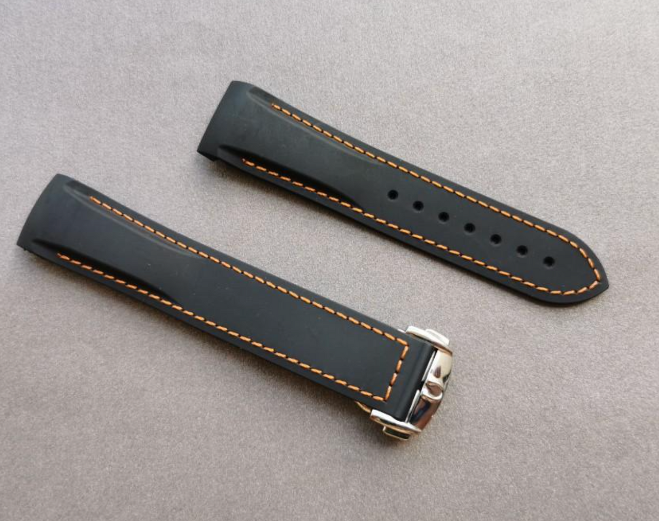 20mm/22mm Omega Rubber Strap Black and Orange Stitch For Seamaster ...