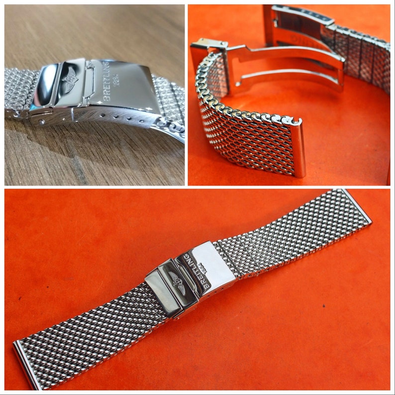 22mm 24mm Breitling HERITAGE SuperOcean Mesh 316L Stainless Steel Watc ...